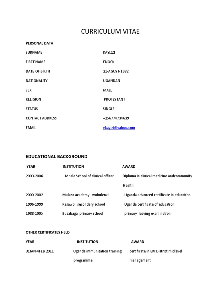 Curriculum Vitae | PDF | Uganda | Health Care