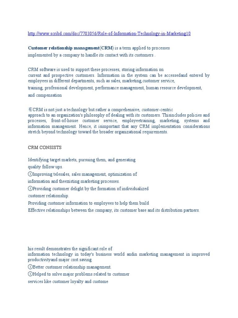 The Significant Role of Information Technology in Customer Relationship Management and Marketing ...