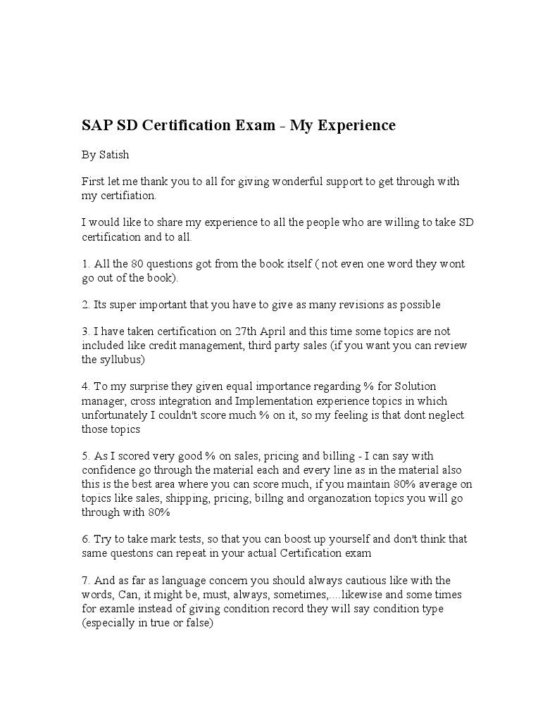 SAP SD Exam Tips & Experience | PDF | Business | Self-Improvement