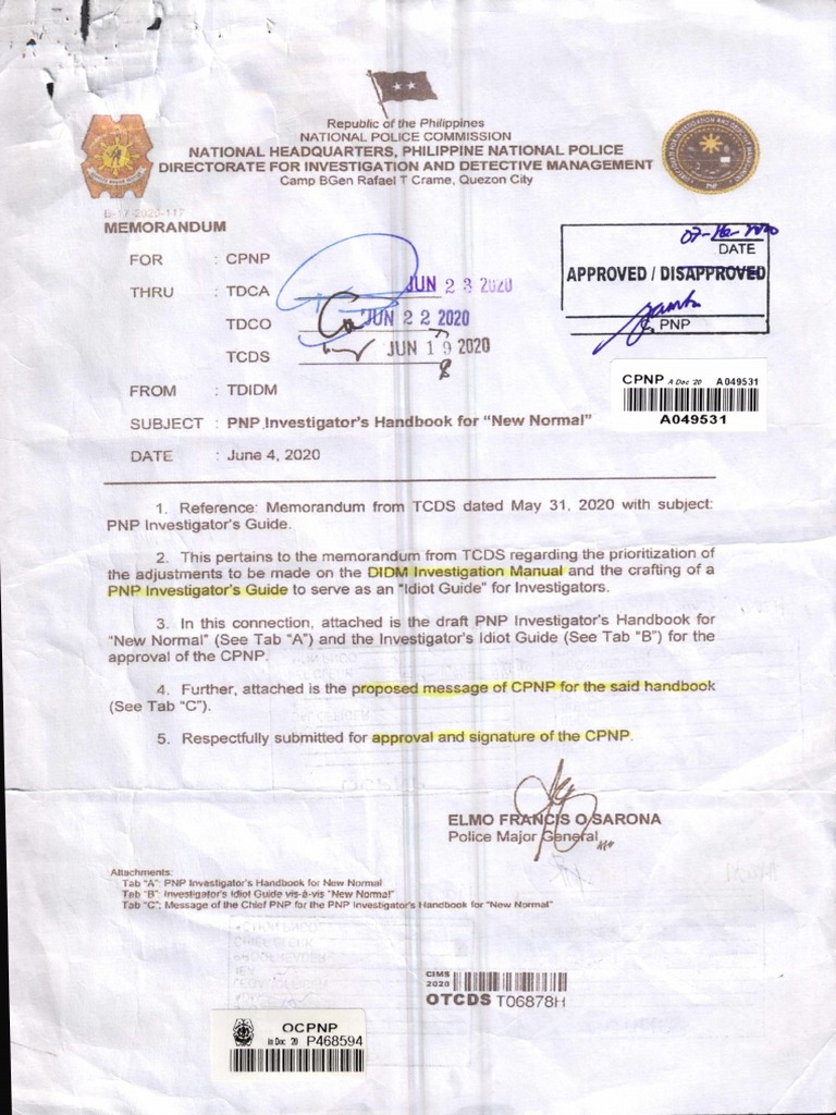 PNP Investigator's Handbook For New Normal | PDF | Crime Scene | Cbrn ...