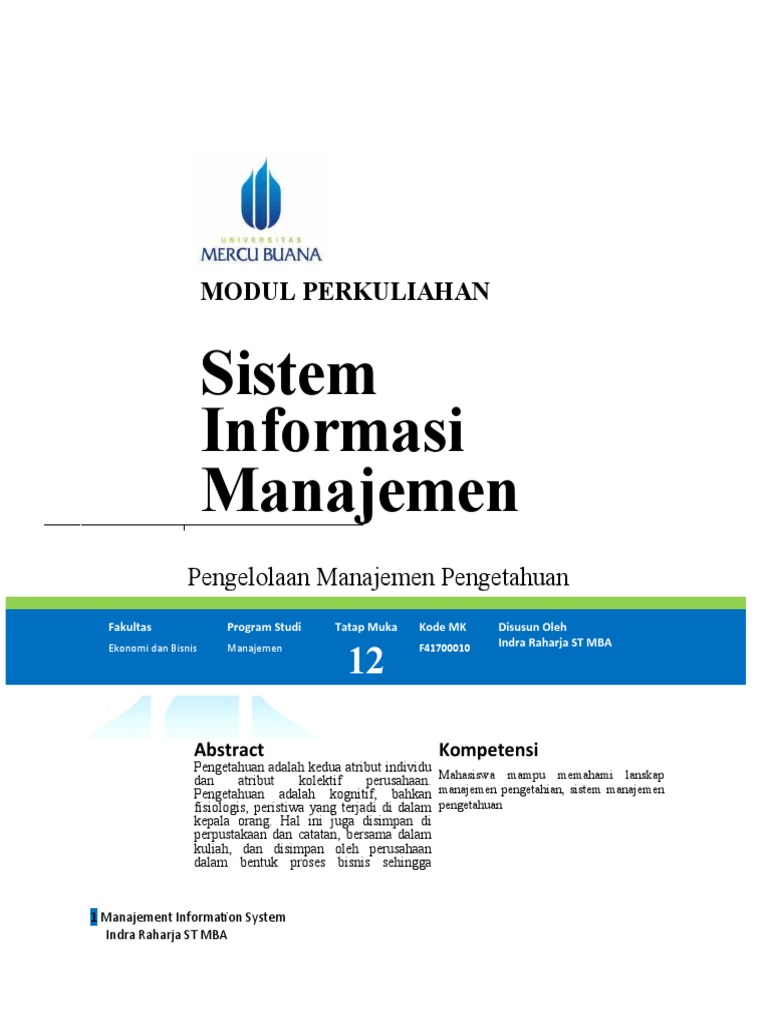 Modul Sistem Informasi Manajemen (TM12) Manajemen Pengetahuan | PDF