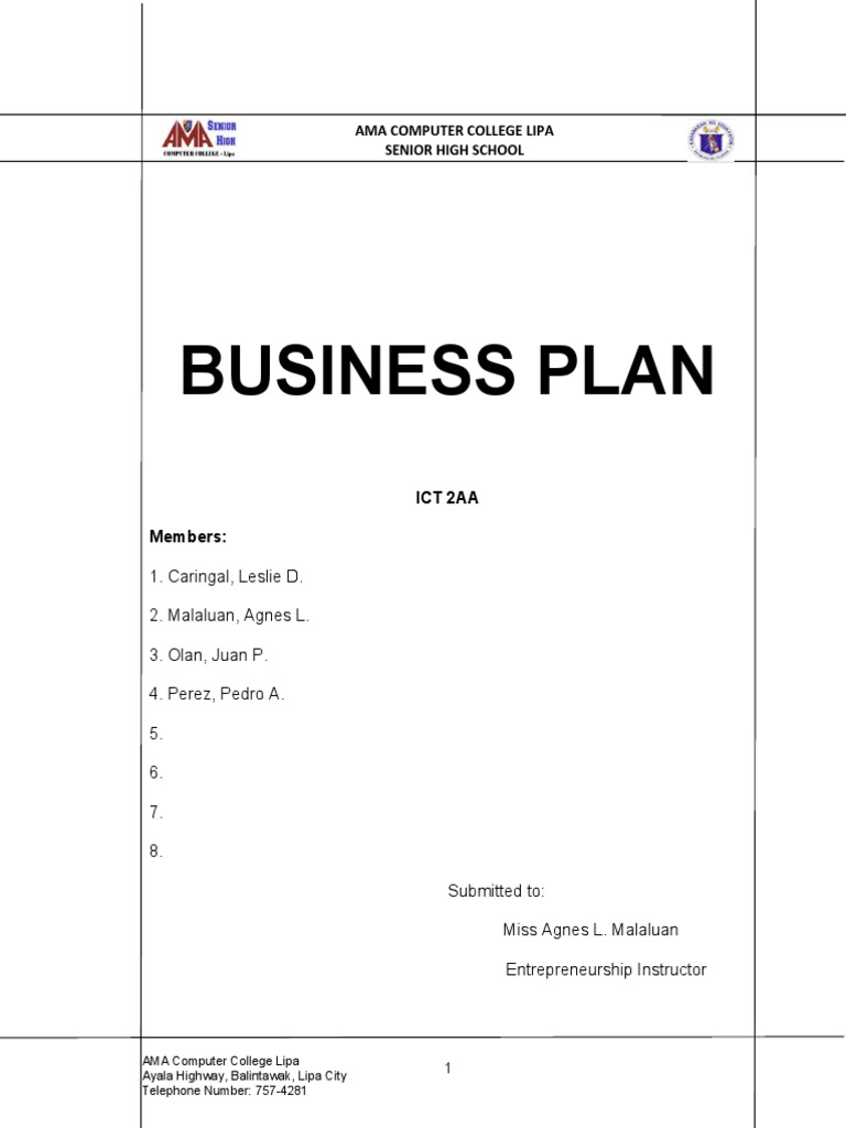 Business Plan: Ict 2aa Members | PDF