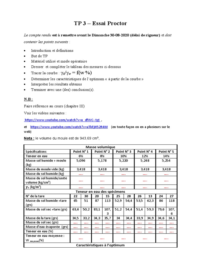 TP 3 - Essai Proctor | Descargar gratis PDF | Masse | Physique