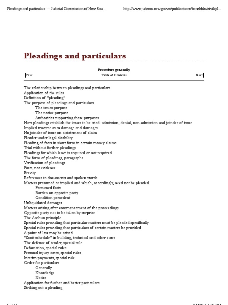 Pleadings and Particulars - Judicial Commission of New South Wales ...