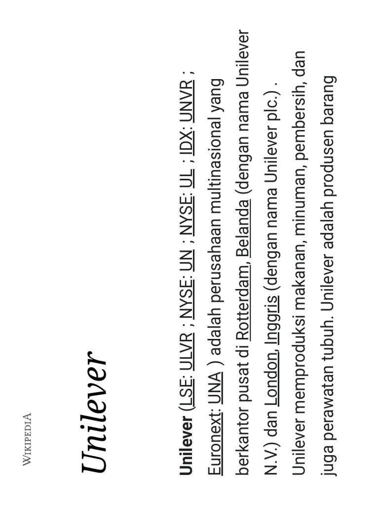 Unilever - Wikipedia Bahasa Indonesia, Ensiklopedia Bebas | PDF