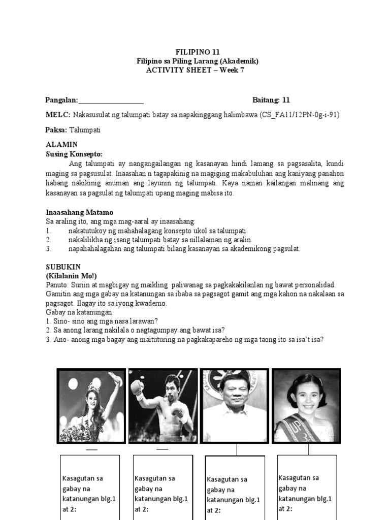 Activity Sheet Week 7 | PDF