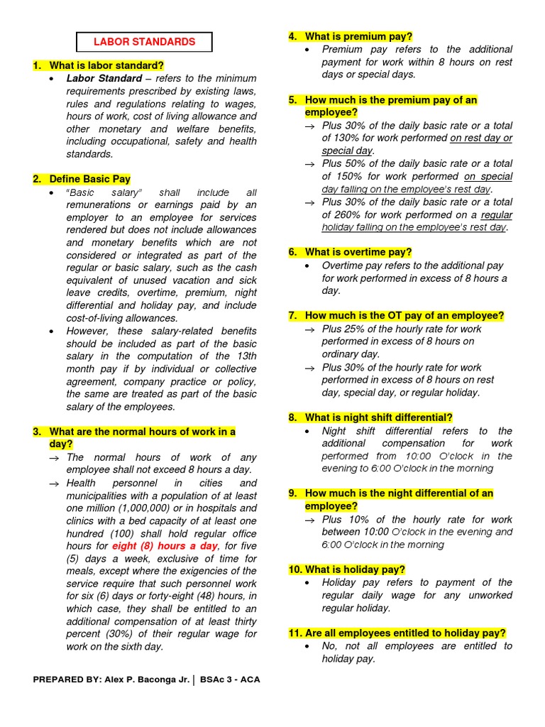 MODULE 7 Labor Standards ACA Baconga AJP | PDF | Overtime | Parental Leave