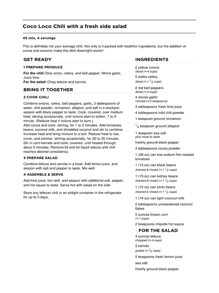 Coco Loco Chili With A Fresh Side Salad | PDF | Chili Pepper | Hot Sauce