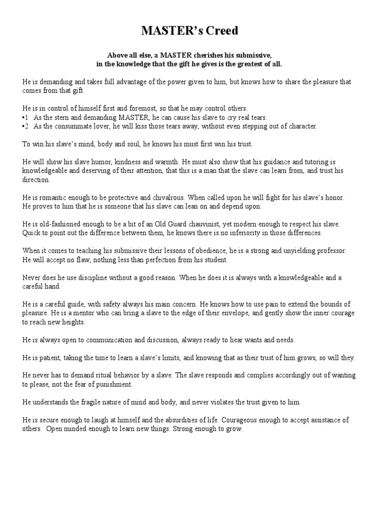 Masters Creed | PDF | Human Nature | Psychological Concepts
