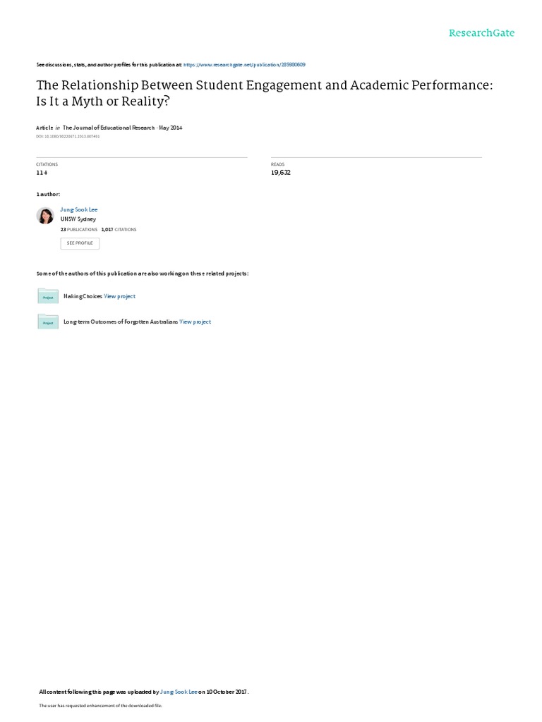 The Relationship Between Student Engagement and Academic Performance: Is It A Myth or Reality ...