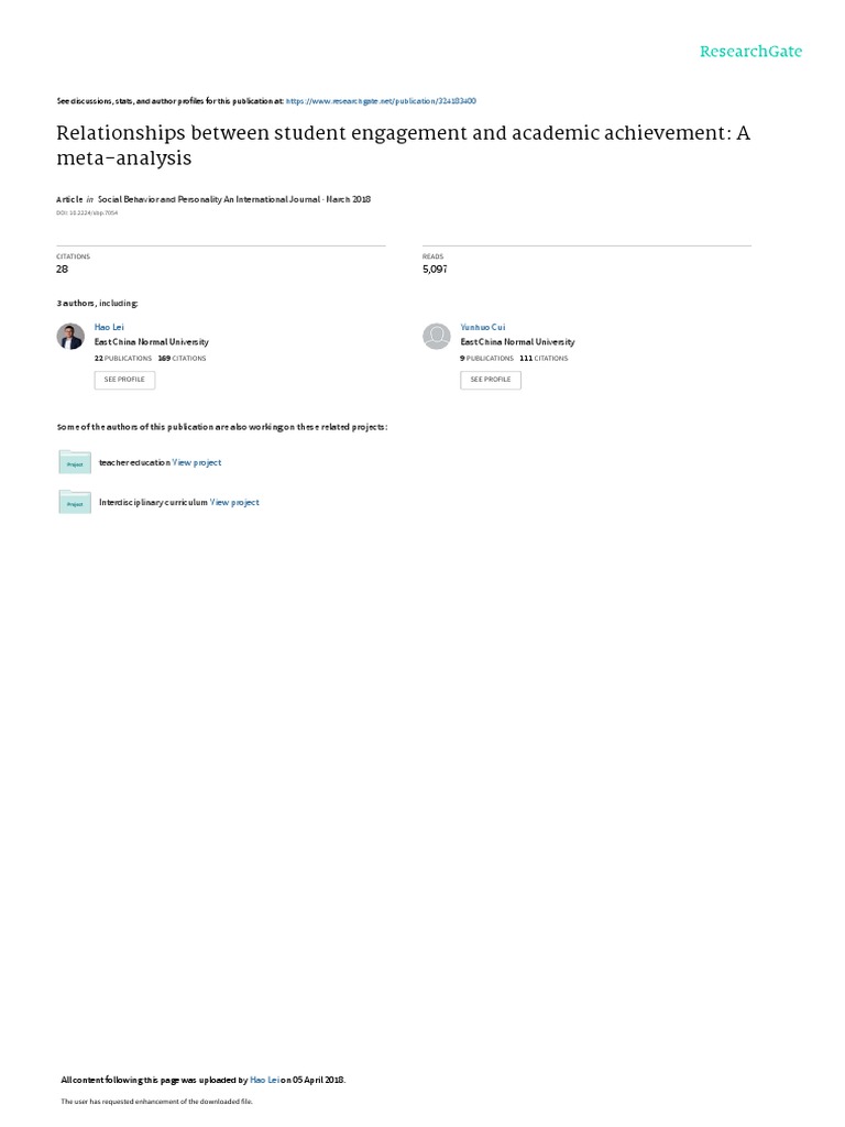 Relationships Between Student Engagement and Academic Achievement: A ...