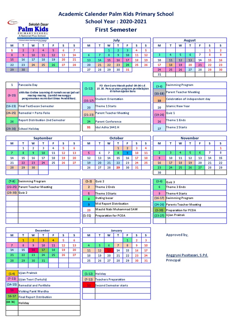 Academic Calender Palm Kids Primary School School Year: 2020-2021 First ...