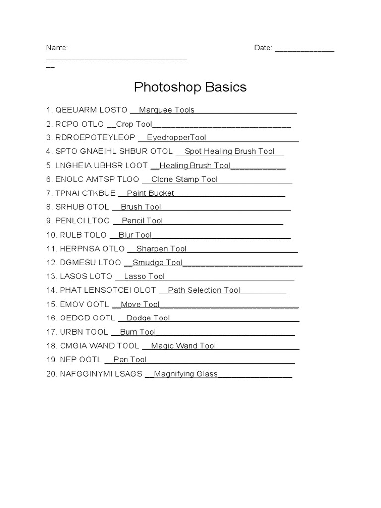 Photoshop Basics Answer Key | PDF