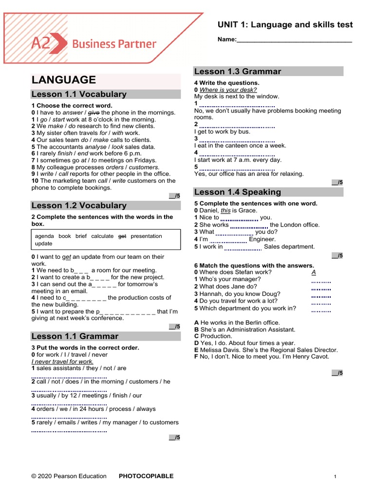 Language: UNIT 1: Language and Skills Test | PDF | Communication ...
