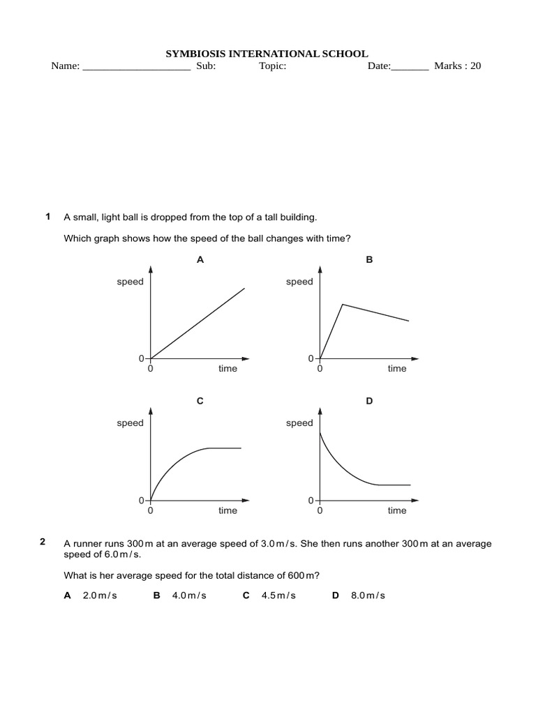 Physics Practice Worksheet 0625 | PDF | Speed | Force