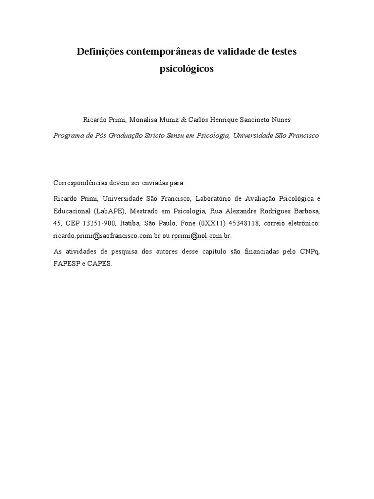 Validade de Testes Psicológicos: Definições e Tipos | PDF | Teoria ...