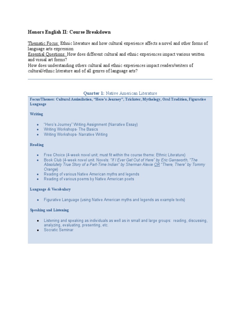 Course Breakdown - Sophmore English | PDF | Narrative | Poetry