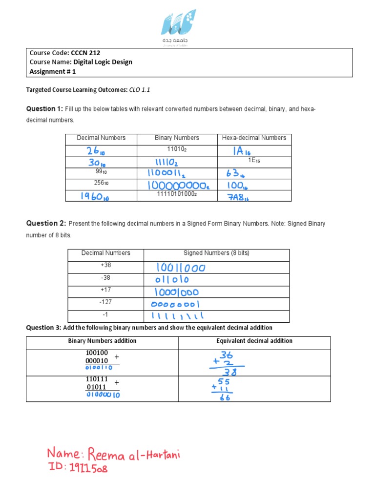 Digital Logic Design Assignment | PDF