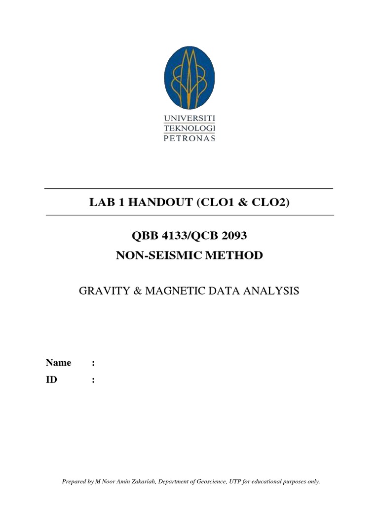Lab 1 Handout (Clo1 & Clo2) : Gravity & Magnetic Data Analysis | PDF ...