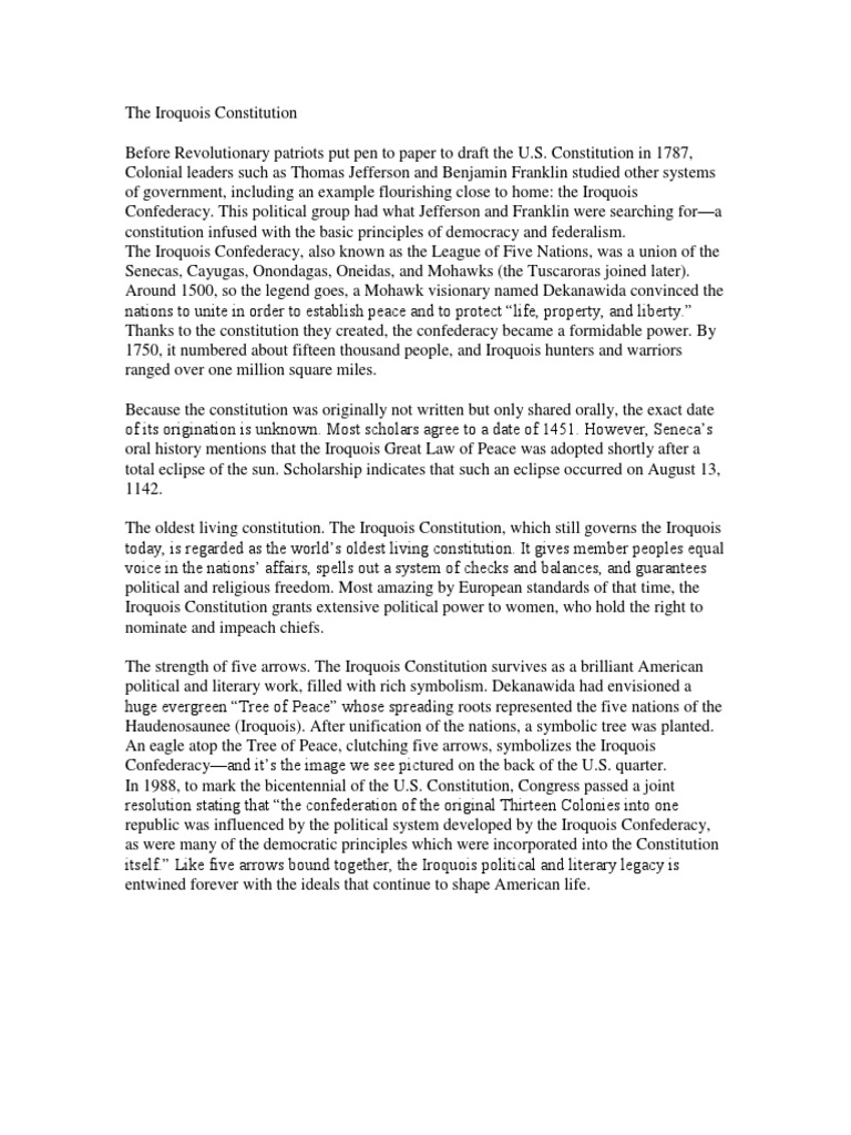 The Iroquois Constitution | PDF | Iroquois | Constitution