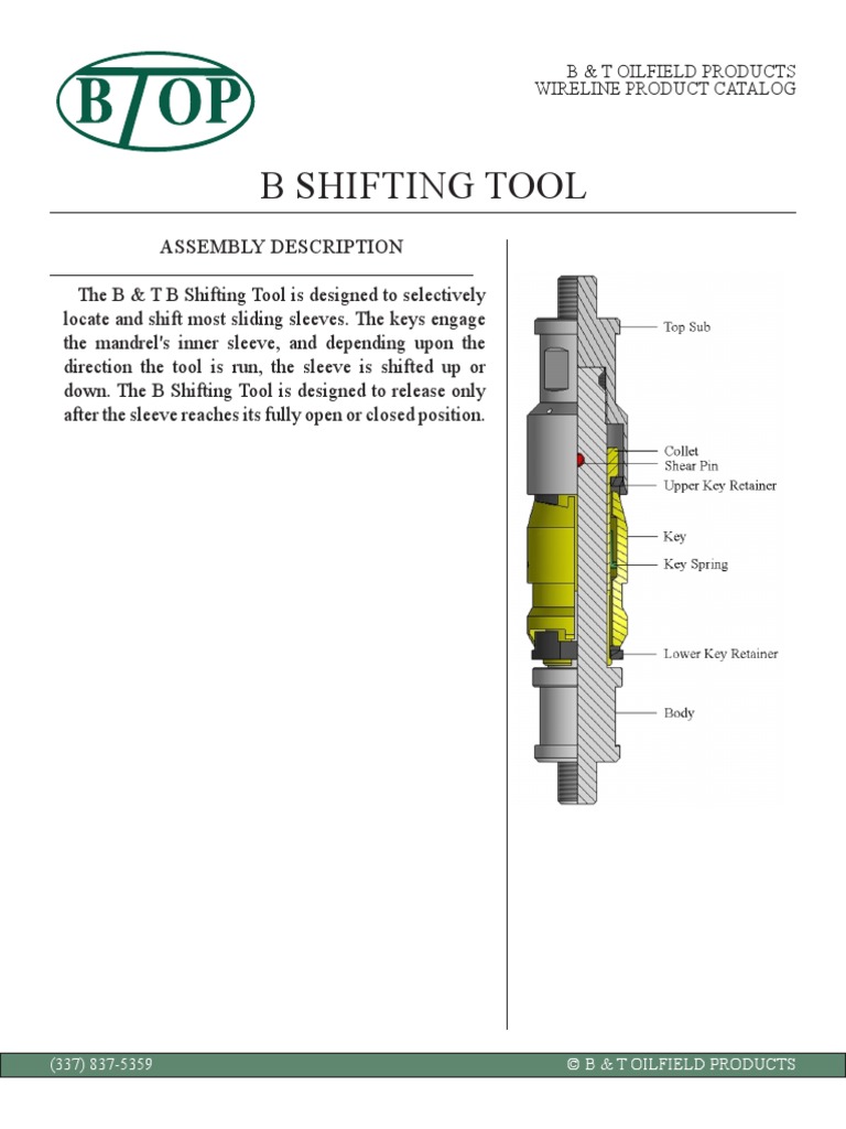 B Shifting Tool: B & T Oilfield Products Wireline Product Catalog | PDF