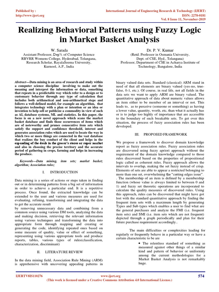 Realizing Behavioral Patterns Using Fuzzy Logic in Market Basket Analysis IJERTV8IS110276 | PDF