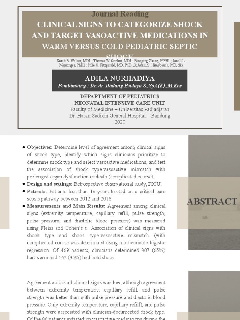 Clinical Signs To Categorize Shock and Target Vasoactive Medications in ...