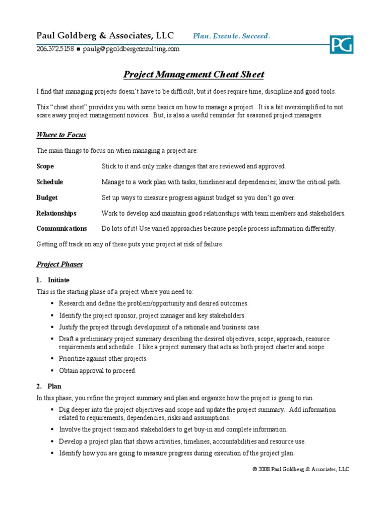 Paul S Project Management Cheat Sheet | PDF | Project Management | Cognition
