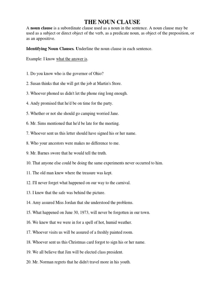 NOUN Clause Practice | Download Free PDF | Clause | Sentence (Linguistics)