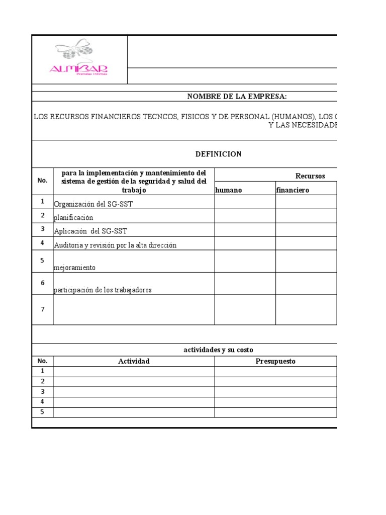 Matriz de Recursos Del SG SST | PDF Matriz de Recursos Del SG SST | PDF