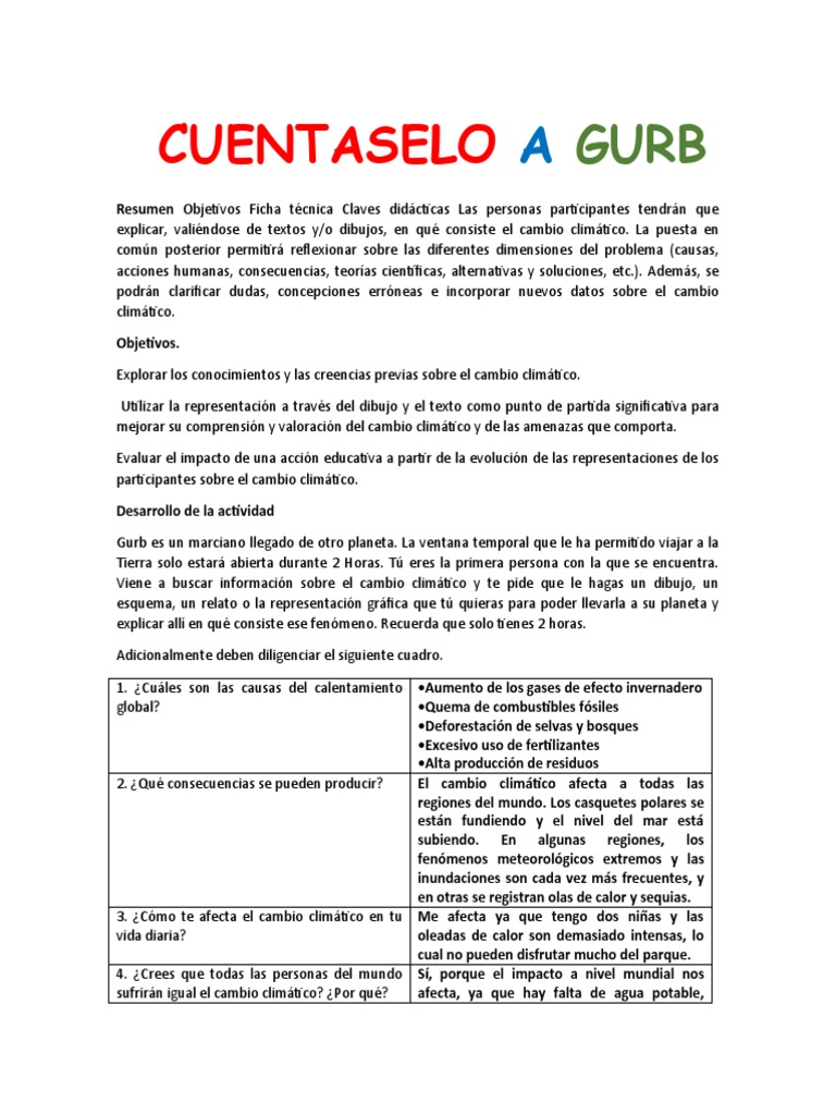 Actividad Cuentaselo A Gurb | PDF | Cambio climático | Deforestación