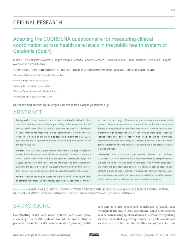 Adapting The COORDENA Questionnaire For Measuring Clinical Coordination ...