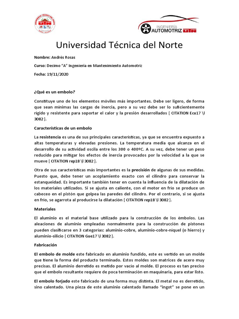Caracteristicas de Embolo | PDF | Pistón | Inyección de combustible