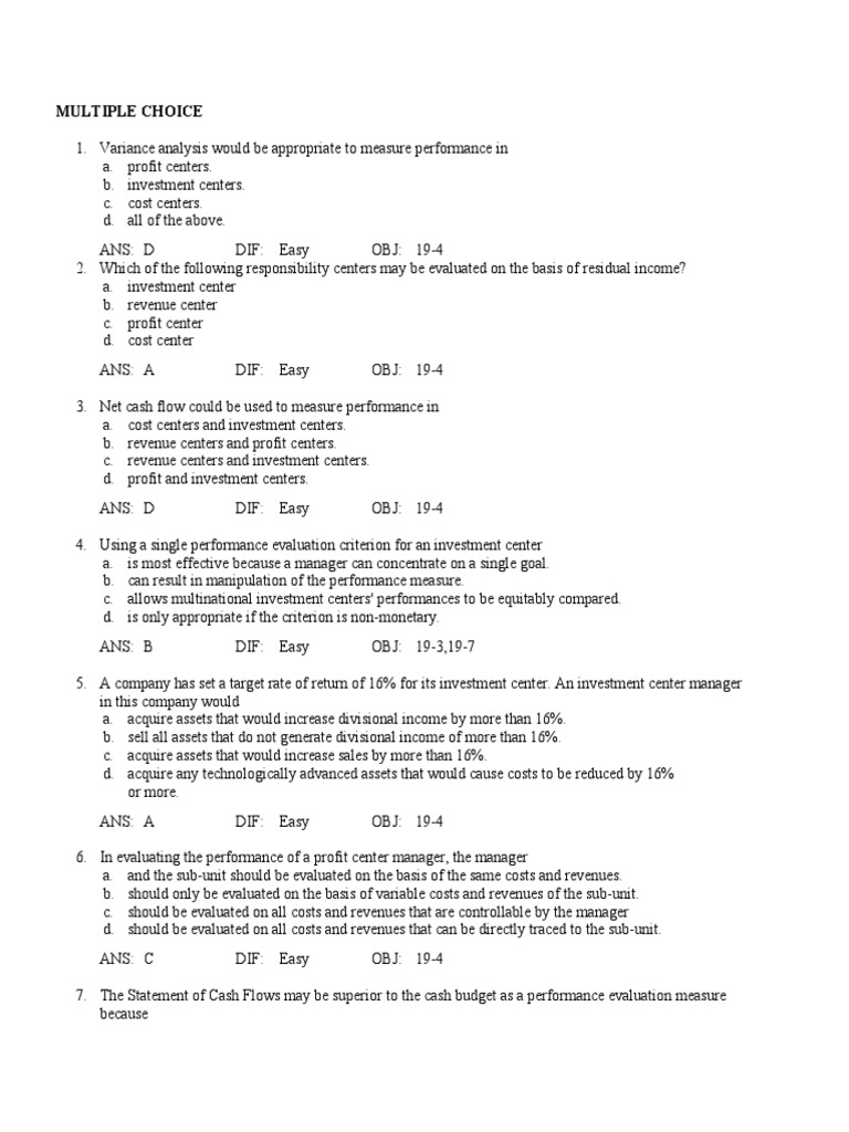 Multiple Choice Part 1 Chap 19 | PDF | Return On Investment | Revenue