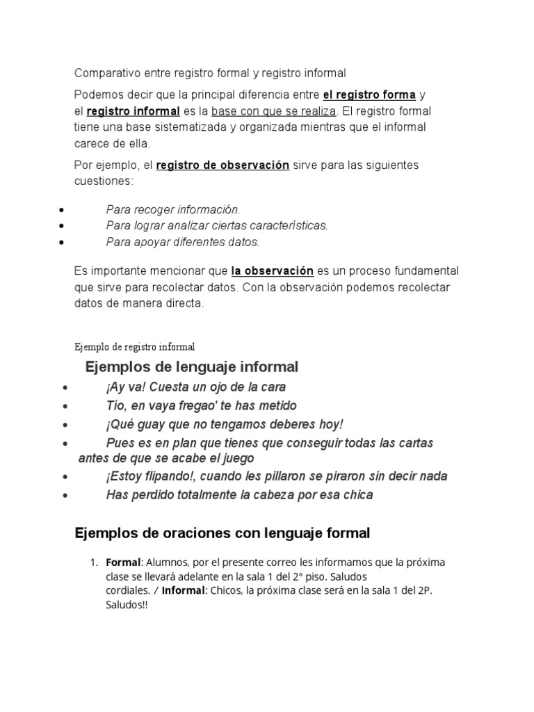 Comparativo Entre Registro Formal y Registro Informal | PDF
