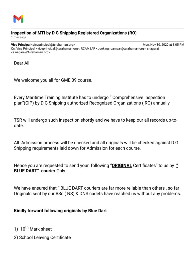 Gmail - Inspection of MTI by D G Shipping Registered Organizations ...