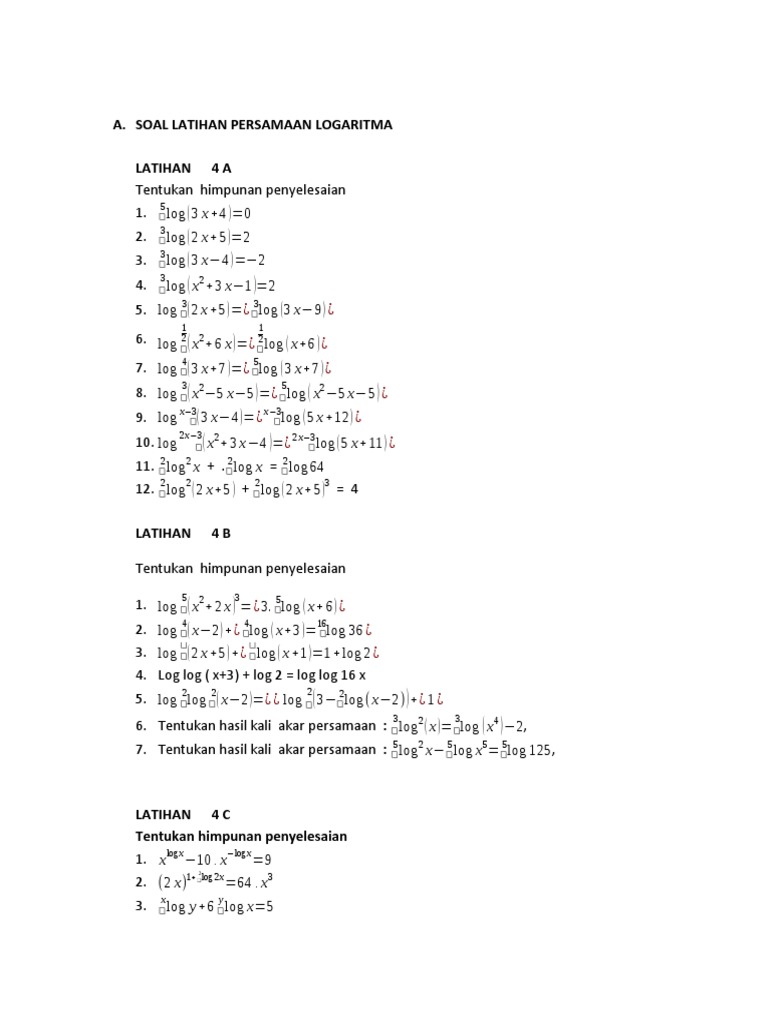 Soal Latihan Persamaan Logaritma | PDF