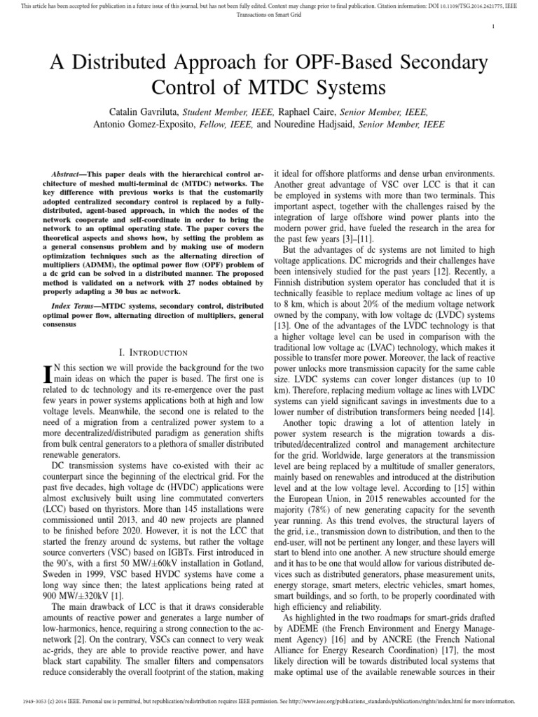 2018 - A Distributed Approach For OPF-Based Secondary Control of MTDC ...