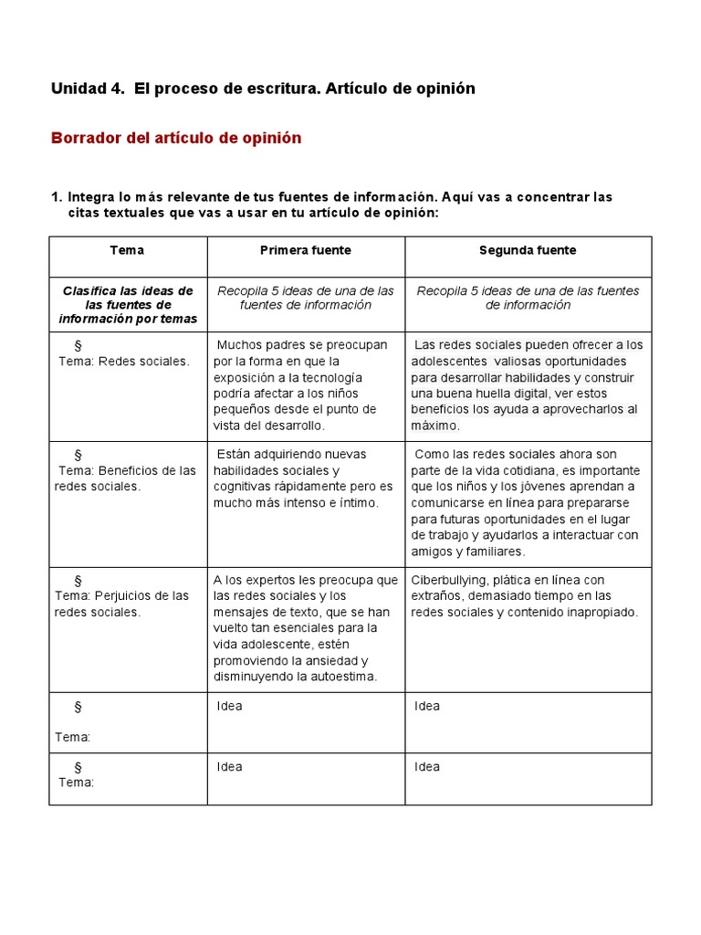 Proceso de Escritura de Un Artículo de Opinión | PDF | Servicio de ...