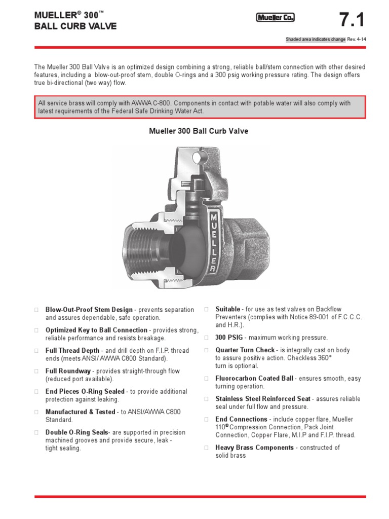 Mueller 300 Ball Curb Valve: Shaded Area Indicates Change Rev. 4-14 ...