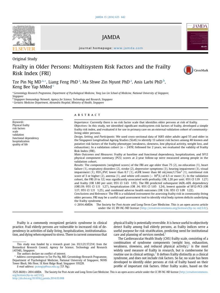 Frailty in Older Persons Multisystem Risk Factors and The Frailty | PDF ...