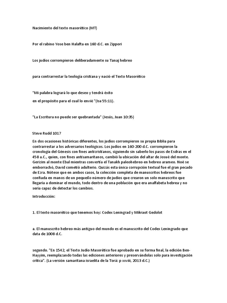 Texto Masoretico | PDF | Septuaginta | Biblia