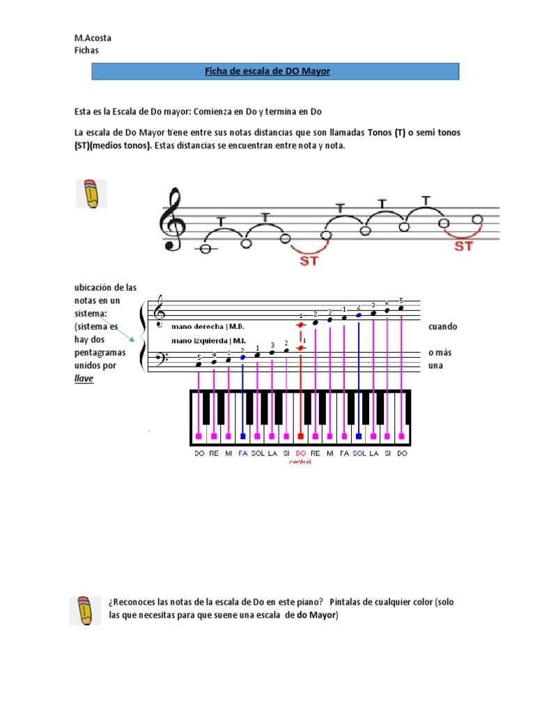Escala de Do Mayor: Ejercicios y Teoría | PDF | Escala (música) | Pitch ...