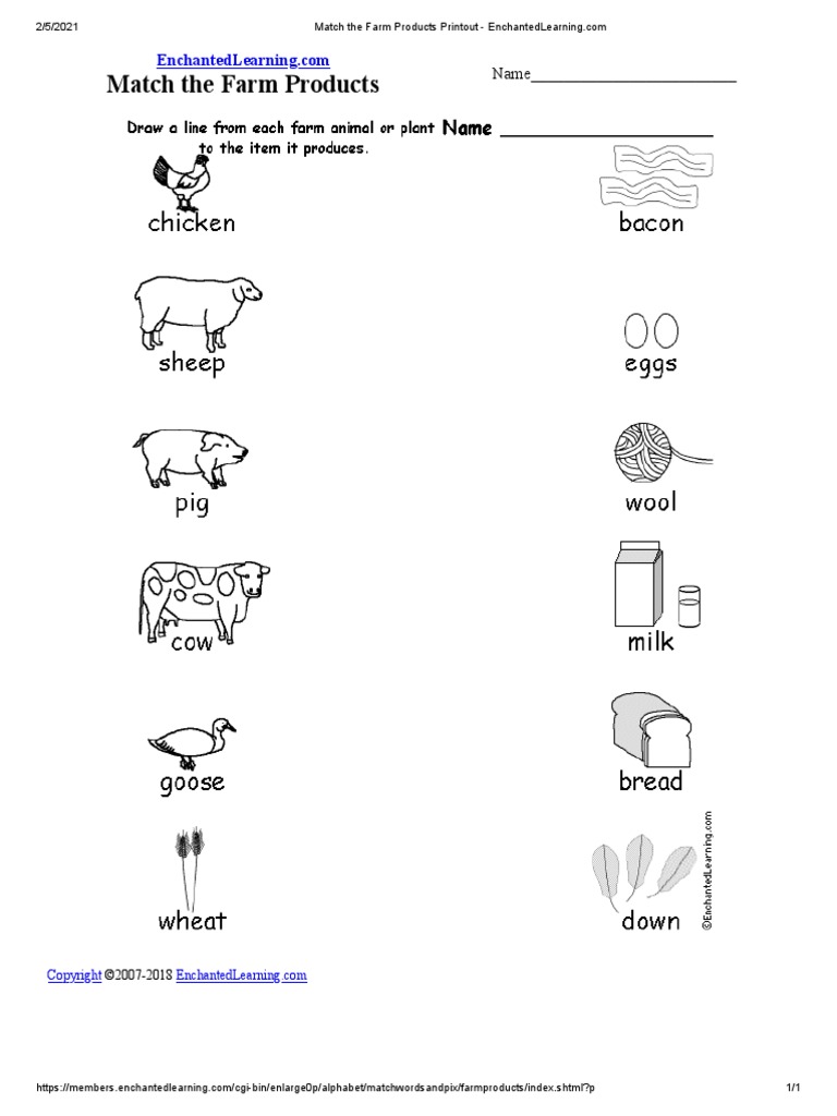 Match The Farm Products Printout | PDF