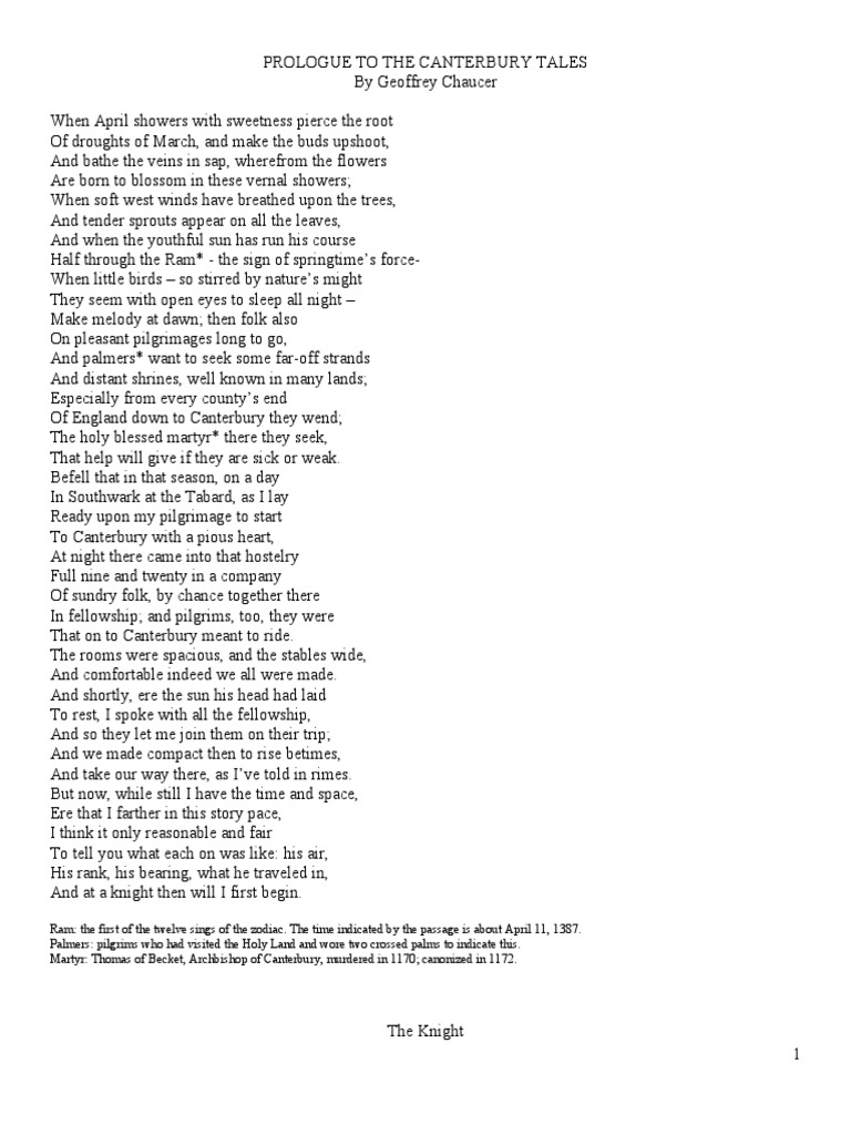 Summary of Canterbury Tales Prologue | PDF