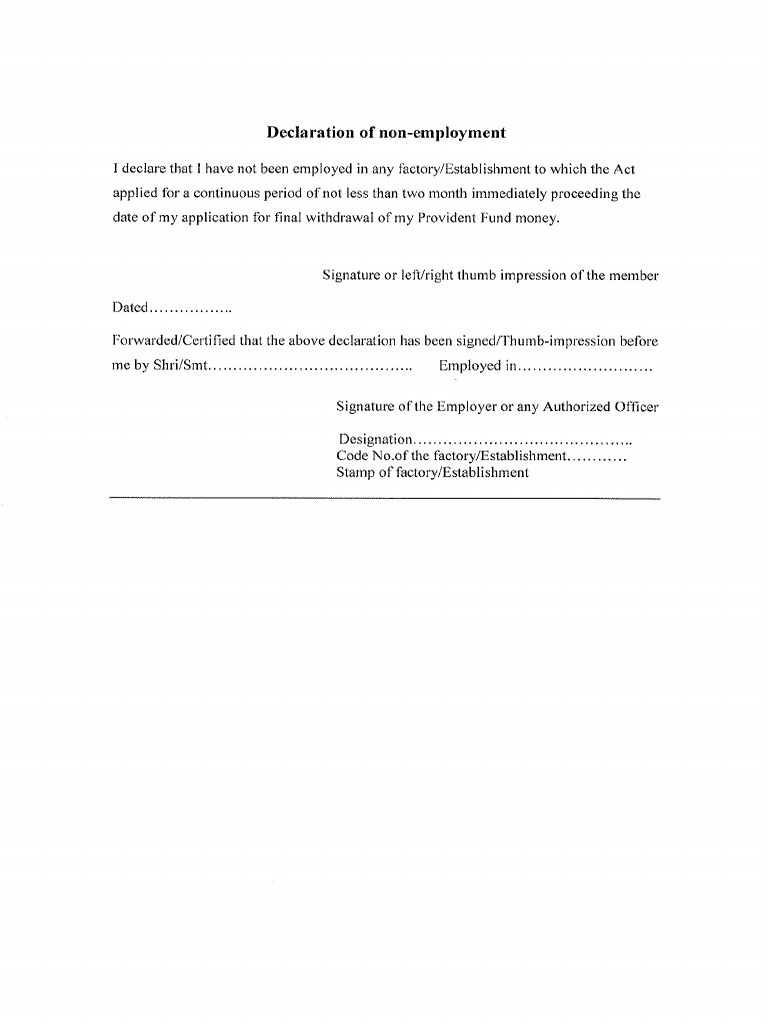 Declaration of Non Employment | PDF