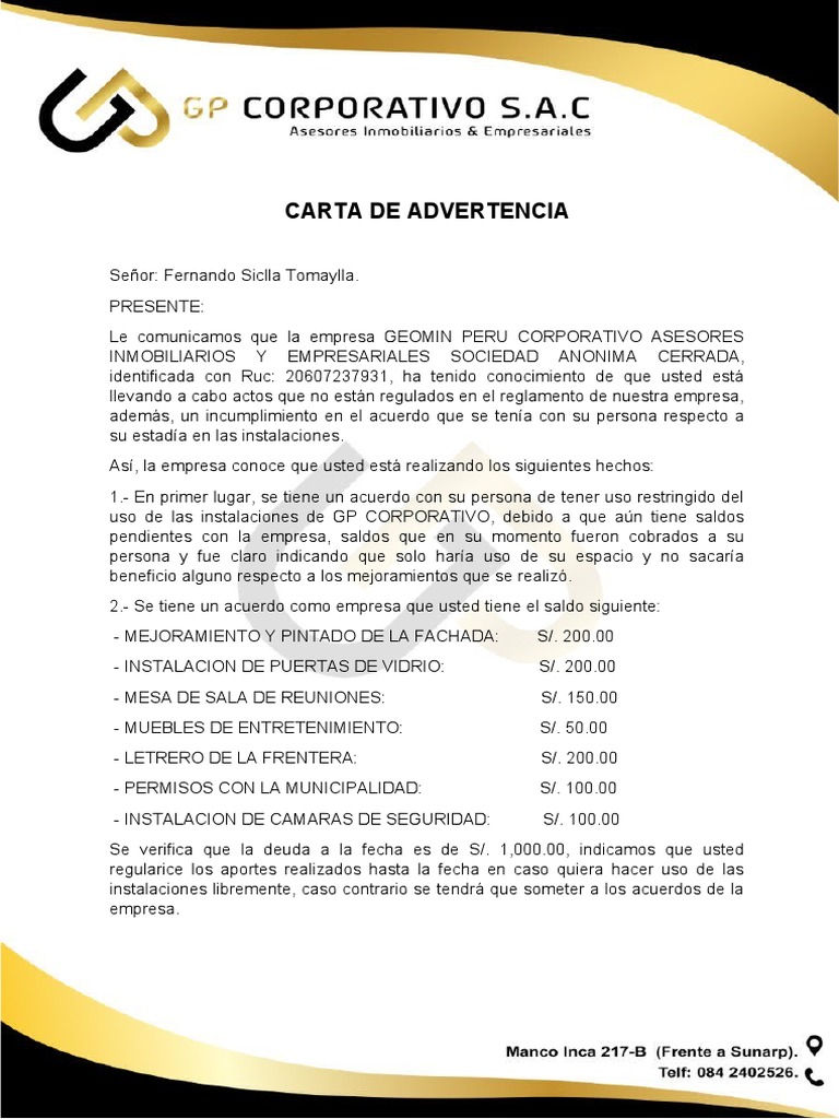 Carta de Advertencia | PDF | Empresas | Economias