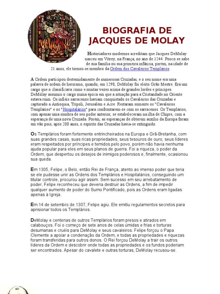 Biografia de Jacques de Molay | PDF | Cavaleiros Templários | Cruzadas