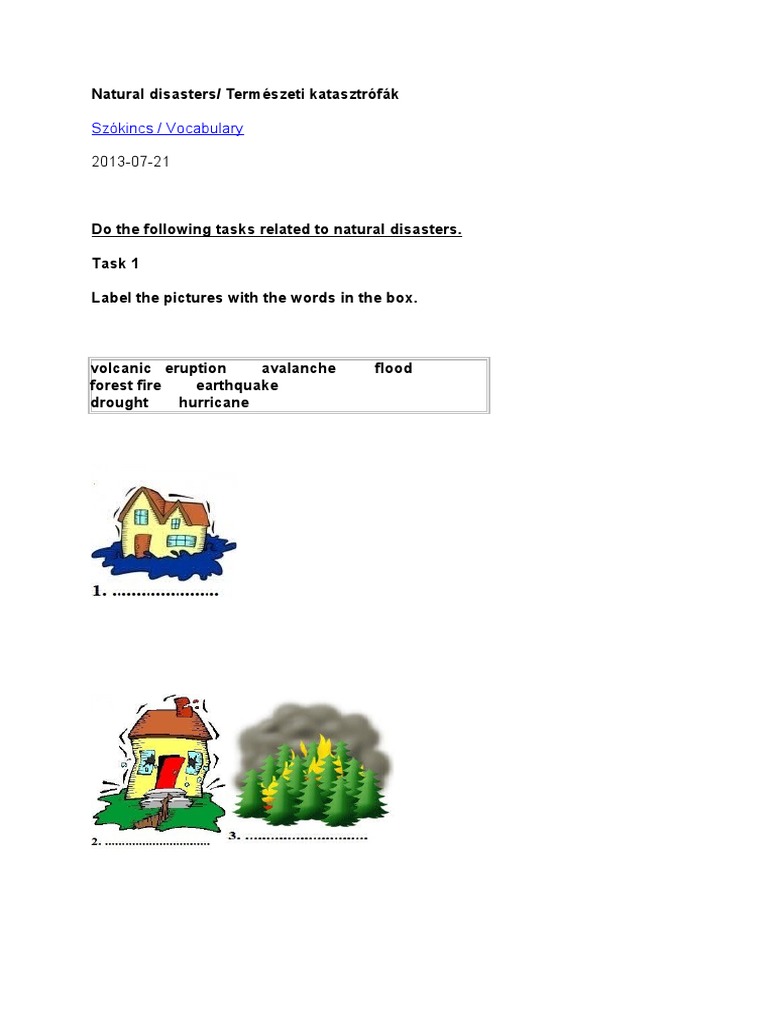 Natural Disaster Vocabulary Tasks | PDF