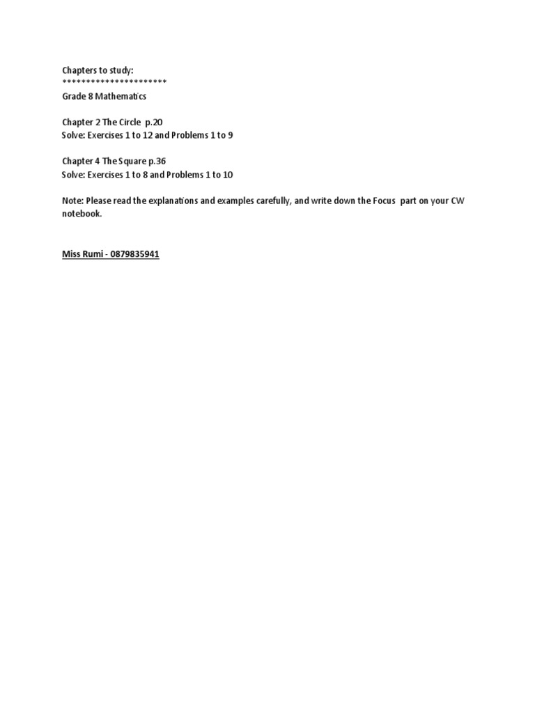 Grade 8 Math Study Guide: Circles & Squares | PDF